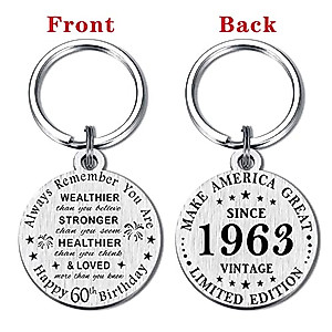 SOUSYOKYO 60th Birthday Gifts for Women Men, Make America Since 1963 Birthday Keychain, 60 Years Old Birthday Gifts ideas, Happy 60th Birthday Decoration Stuff Present