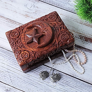 Artisans Of India Wooden Trinket Box 7 x 5 inches Sheesham Wood Jewelry Organizer Keepsake Box Treasure Chest Trinket Holder Watch Box Storage Box Beautifully Carved in Moon Theme