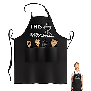 KITCHEPOOL Funny Apron for Men, Chef Aprons for Women with 3 Pockets - Mens Gifts For Christmas - Adjustable Bid Kitchen Aprons for Chef, Cooking Apron for BBQ, Baking