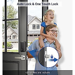 Veise Fingerprint Door Lock Set, Keyless Entry Door Lock, Front Door Handle Sets, Electronic Keypad Deadbolt with Lever Handle, 2 Keys, Auto Lock, Code Door Lock, Easy Installation, Satin Nickel