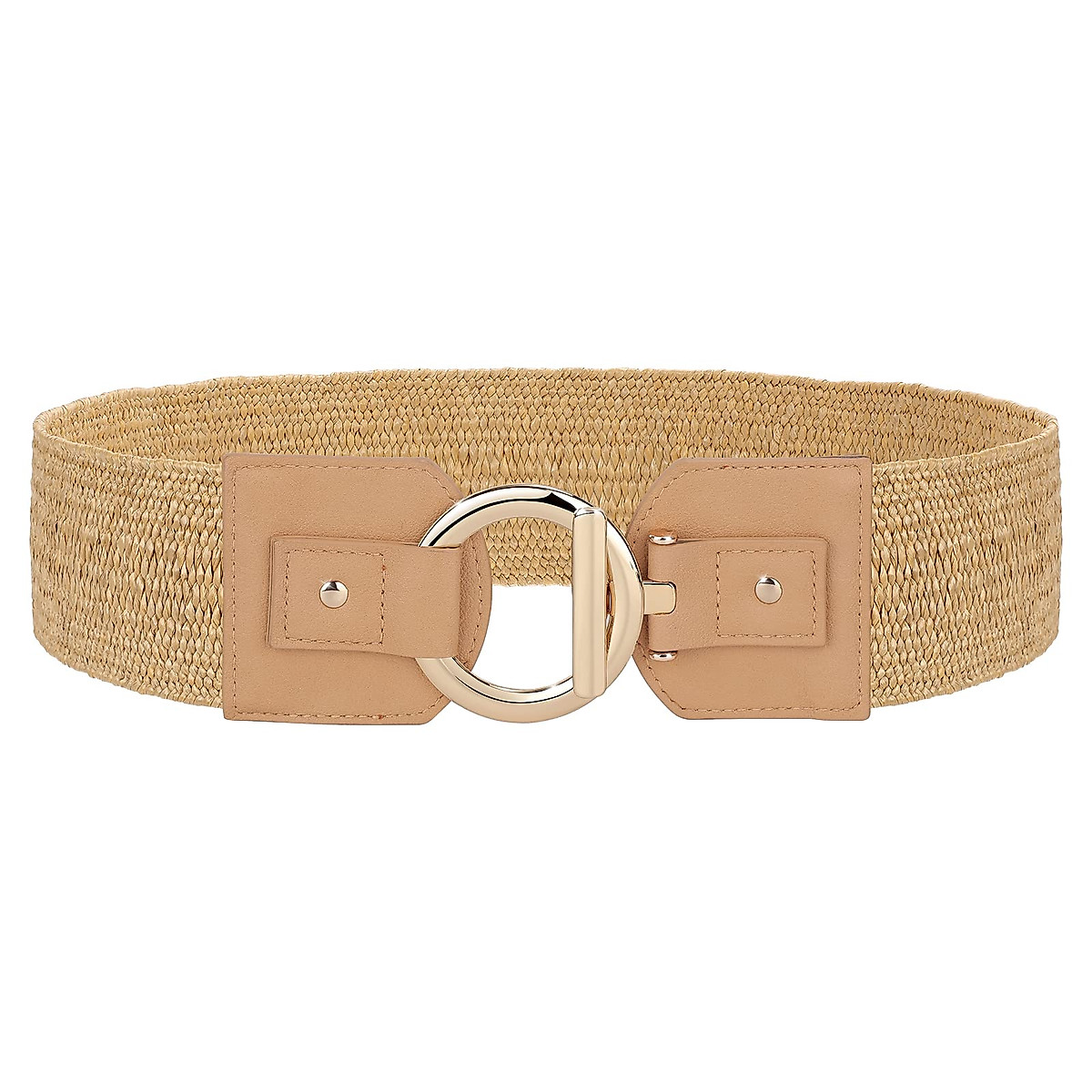 JASGOOD Straw Woven Elastic Belt for Women Vintage Wide Stretch Waistband for Dress Boho Ladies Summer Dress Belt