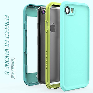 LOVE BEIDI iPhone 8 7 Waterproof Case Cover Built-in Screen Protector Fully Sealed Life Shockproof Snowproof Underwater Protective Cases for iPhone 8 7-4.7" (Cyan/Green/Mint Green)