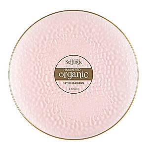 PLASTICPRO [Pink Hammered With Gold Rim 8 Pack] 13'' Charger Plates Pink Hammered With Gold Rim Plastic Heavy Duty Disposable Dinner Chargers Serveware Dishes Platters Tableware for parties, Weddings