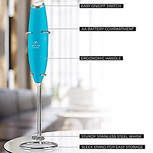 Zulay Original Milk Frother Handheld Foam Maker for Lattes - Whisk Drink Mixer for Coffee, Mini Foamer for Cappuccino, Frappe, Matcha, Hot Chocolate by Milk Boss (Matte Sky Blue) (Renewed)