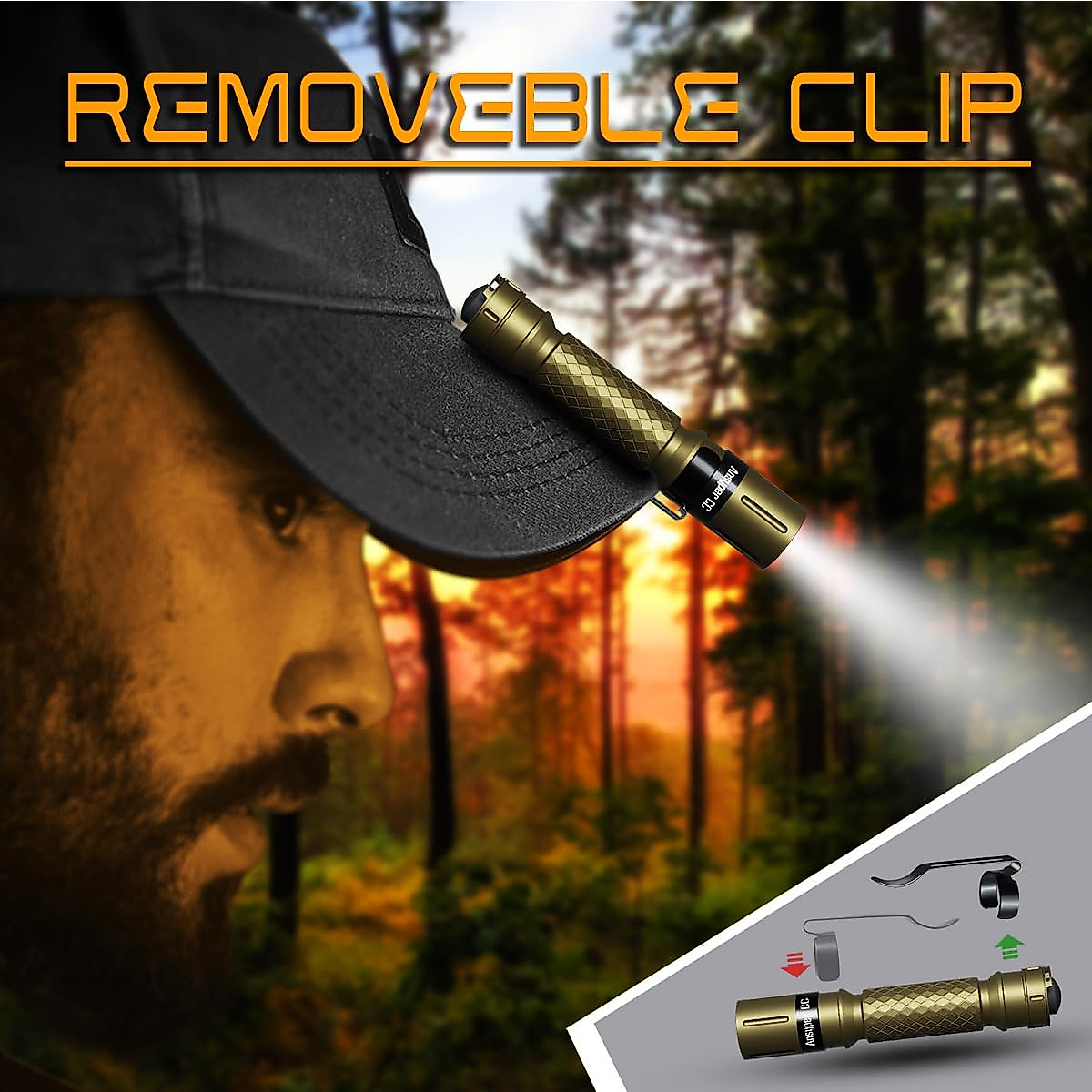 Mini Flashlight 3 Modes Small Flashlights LED Powerful High Lumens Tactical Pen Light with Clip,Slim Portable Pocket Compact Torch for Emergency Inspection AAA Battery Water-Resistant (Black & Gold)