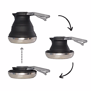White Pine Collective Black Collapsible Silicone Kettle 50.72 oz - camping coffee pot, travel kettle, collapsible kettles for boiling water, small portable silicone tea kettle, outdoor camp pot