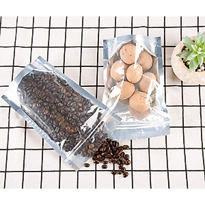 LOKQING 100 PCS Resealable Mylar Bags 4.9x7.9 Inches and 100 Pcs Translucent Plastic Cookie Bags with Stickers