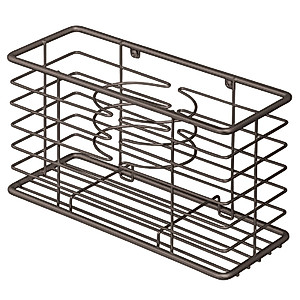 mDesign Steel Wall Mount Hair Dryer Storage Organizer - Hair Styling Tool Basket for Bathroom and Bedroom - Holds Hair Dryer, Flat Iron, Curling Wand, Hair Straightener - Linelle Collection - Bronze