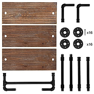 HouseAid Industrial Pipe Floating Shelves with Towel Bar, 24 Inch Farmhouse Vintage Style Shelf for Bathroom, Wall Mounted, Matte Black (3 Tiers)