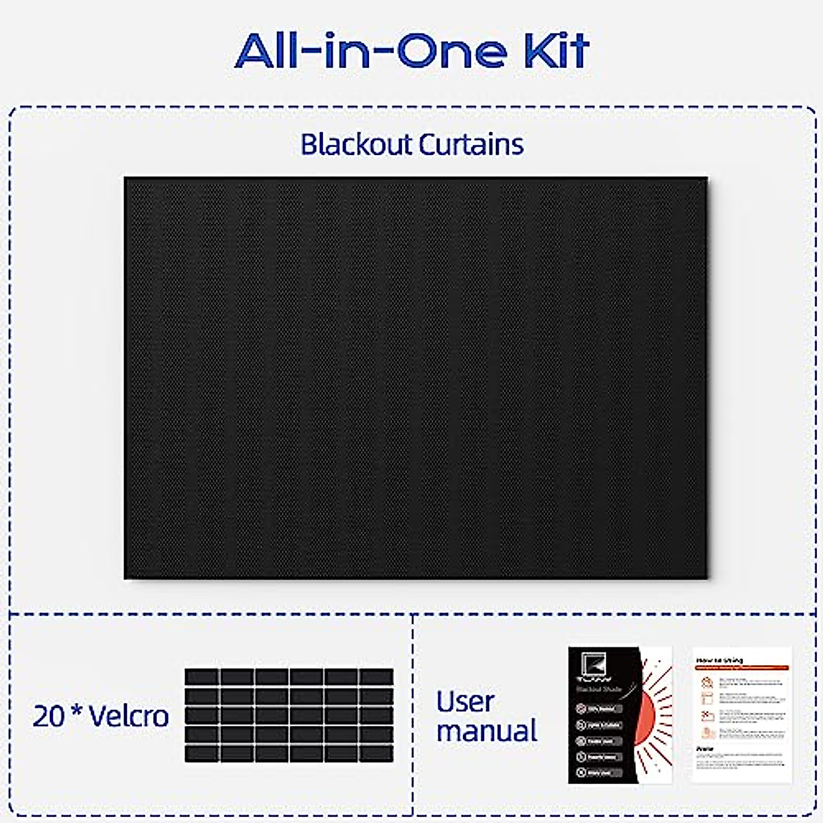 Blackout Curtains for Bedroom, 39" x 58" Portable Blackout Blinds with 20 Sets Hooks & Loops Strips for 100% Blackout Window Film, Temporary Blackout Shades for Windows Cover Nursery Travel RV- Black