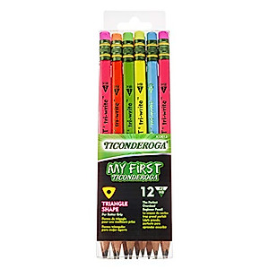 Ticonderoga My First Tri-Write Wood-Cased Pencils, Neon Colors, 12 Count (X13012)