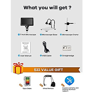 7" LCD Digital Microscope 1200X,Leipan 12MP Coin Microscope with Screen for Adults,1080P Video Microscope with 12pcs Slides,Wired Remote,2 Side Lights,Windows/Mac OS Compatible…