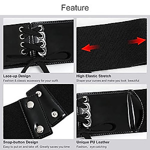 XZQTIVE Women Wide Belt for Dresses Elastic Stretchy Lace-up Cinch Belt Snap Button Tied Corset Waist Belt for Dress