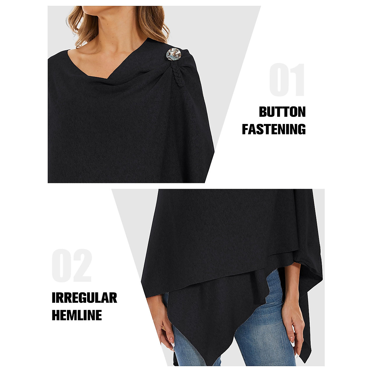 FUGREEN Ponchos for Women Knitted Shawls and Wraps for Evening Dressess Knitted Casemere Feel Poncho with Button