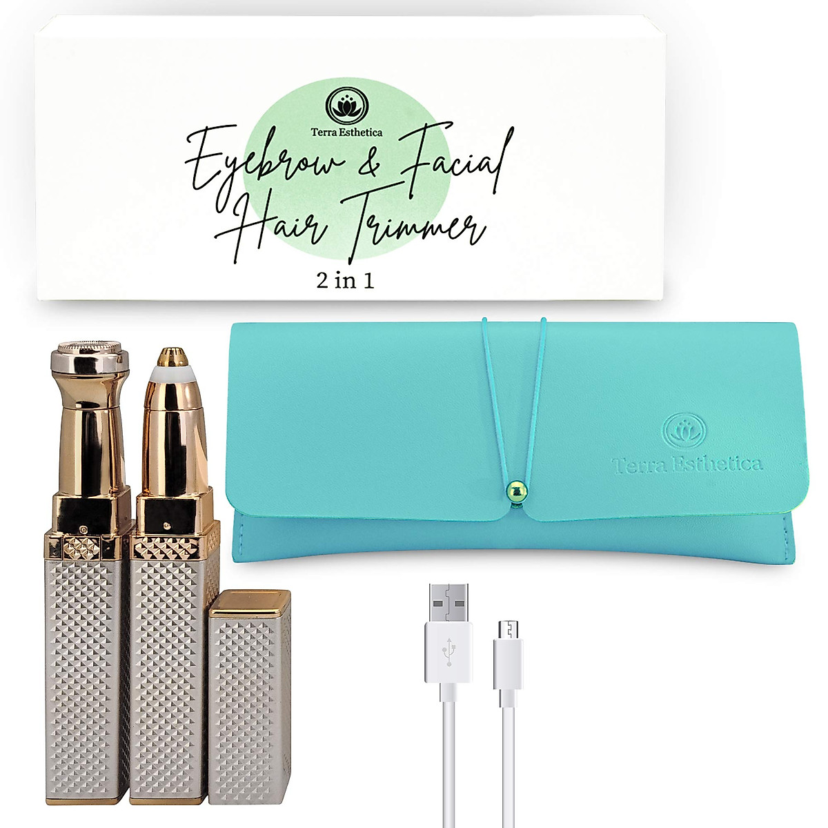 Eyebrow and Facial Hair Trimmer 2 in 1 Rechargeable Painless Epilator Easy to Use Eye Brows Razor Perfect Eyebrow Face Upper Lips Underarm Leg Bikini Hair Remover Brow Shaver with LED Light