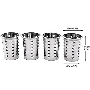 Commercial 4-Hole Stainless Steel Cylinder Flatware Silverware Utensil Holder Organizer Canddy