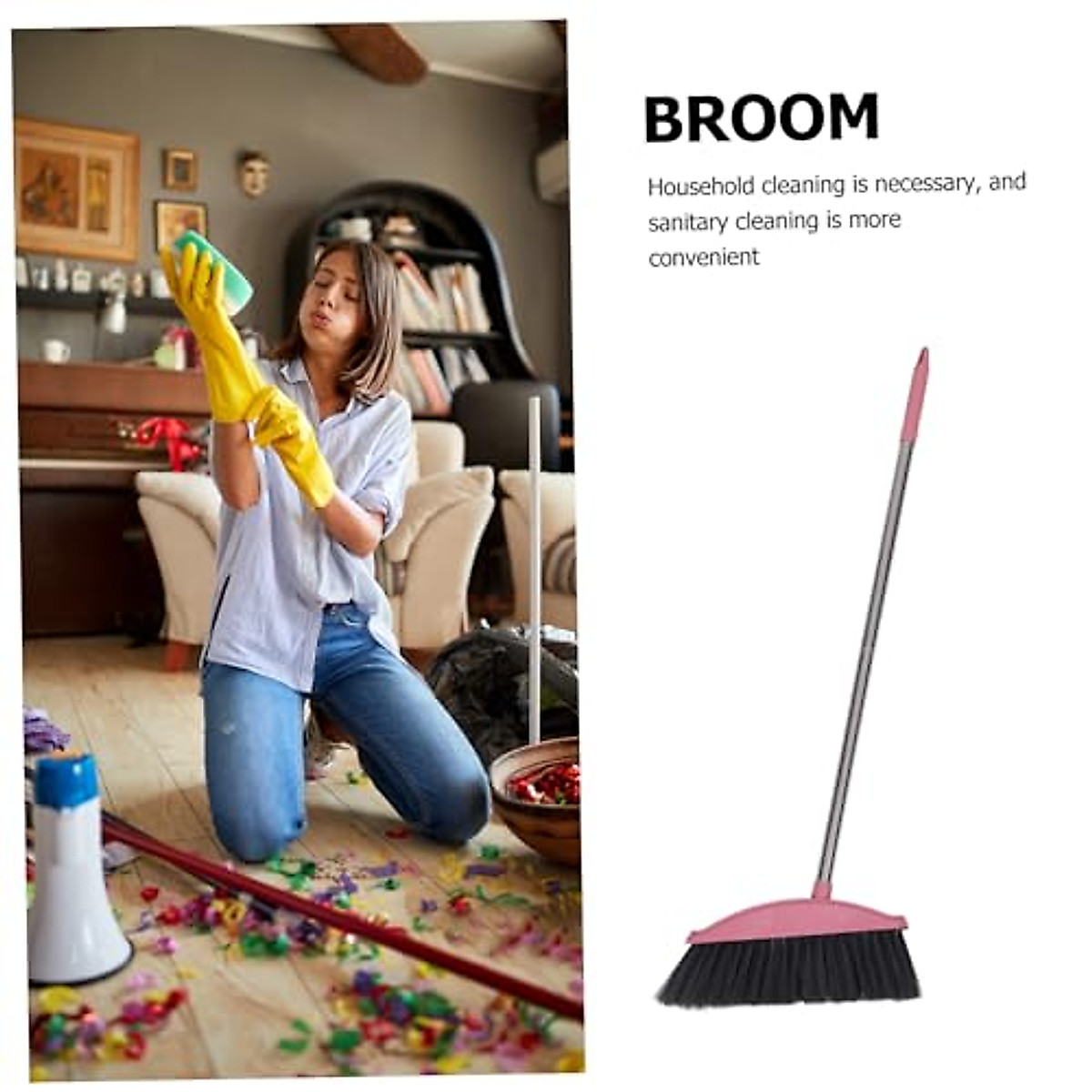CONGARTENO Stainless Steel Plastic Home Broom Ceiling Blinds Big Outdoor Broom Pan Pink