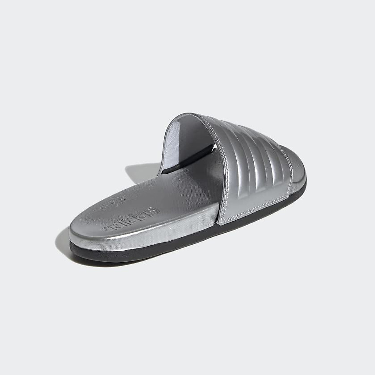 adidas Women's Adilette Comfort Slides Water Shoe, Silver Metallic/Silver Metallic, 8