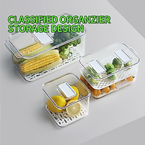 elabo Food Storage Containers Fridge Produce Saver- 3 Piece Set Stackable Refrigerator Organizer Keeper Drawers Bins Baskets with Lids and Removable Drain Tray for Veggie, Berry, Fruits and Vegetables