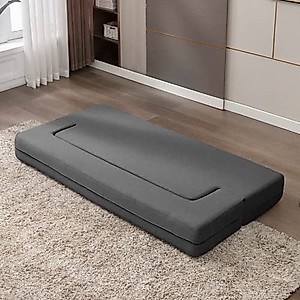Mjkone 8.6 Inches Floor Sofa Bed Twin Size, Convertible Folding Sofa Bed, Sleeper Couch Bed with Memory Foam Mattress, Guest Bed for Living Room/Bedroom/Guest Room/Home Office (Dark Grey)