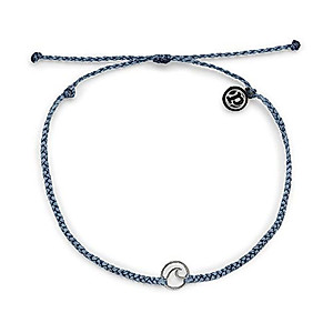 Pura Vida Silver Mini Wave Bracelet - 100% Waterproof, Adjustable Band - Brand Charm, Blue Steel