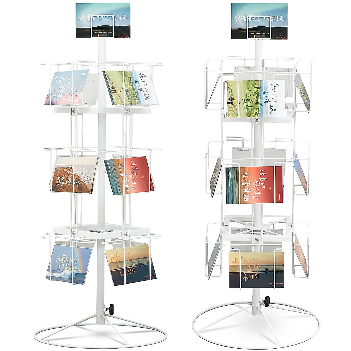 Zonon 2 Pcs 12 Pocket 3 Tier Metal Rotating Card Display Stand for 5"x7" Cards Rotating Countertop Greeting Card Rack Spinning Postcard Greeting Card Holder for Grocery Stores Retail Floor Showcase