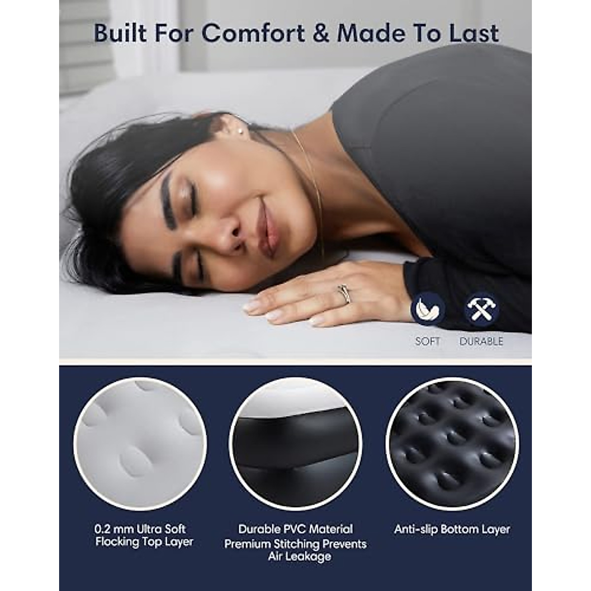 OlarHike Twin Air Mattress with Built in Pump,Inflatable Blow Up Mattresses Storage Bag for Camping,Travel&Guests,13" Airbed-High Speed Inflation Black Bed,Camping Accessories,Indoor