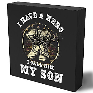 Son Gifts Wooden Box Sign Plaque I have a Hero Call Him My Son Wood Box Sign Rustic Art Home Shelf Desk Decor 5 X 5 Inches
