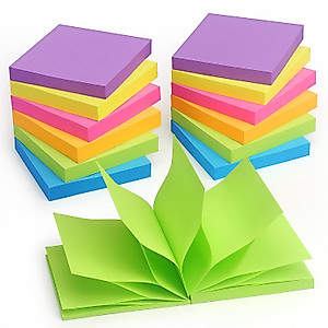 Pop Up Sticky Notes 3x3 inch Bright Colors Self-Stick Pads 12 Pads/Pack 100 Sheets/Pad Total 1200 Sheets