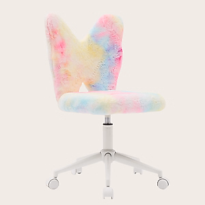 HONIFUR Kids Desk Chair, Adjustable Comfy Swivel Computer Chair with Wheels for Kids & Fuzzy Butterfly Shaped Back, Cute Girls Students Vanity Chair for Bedroom/Study