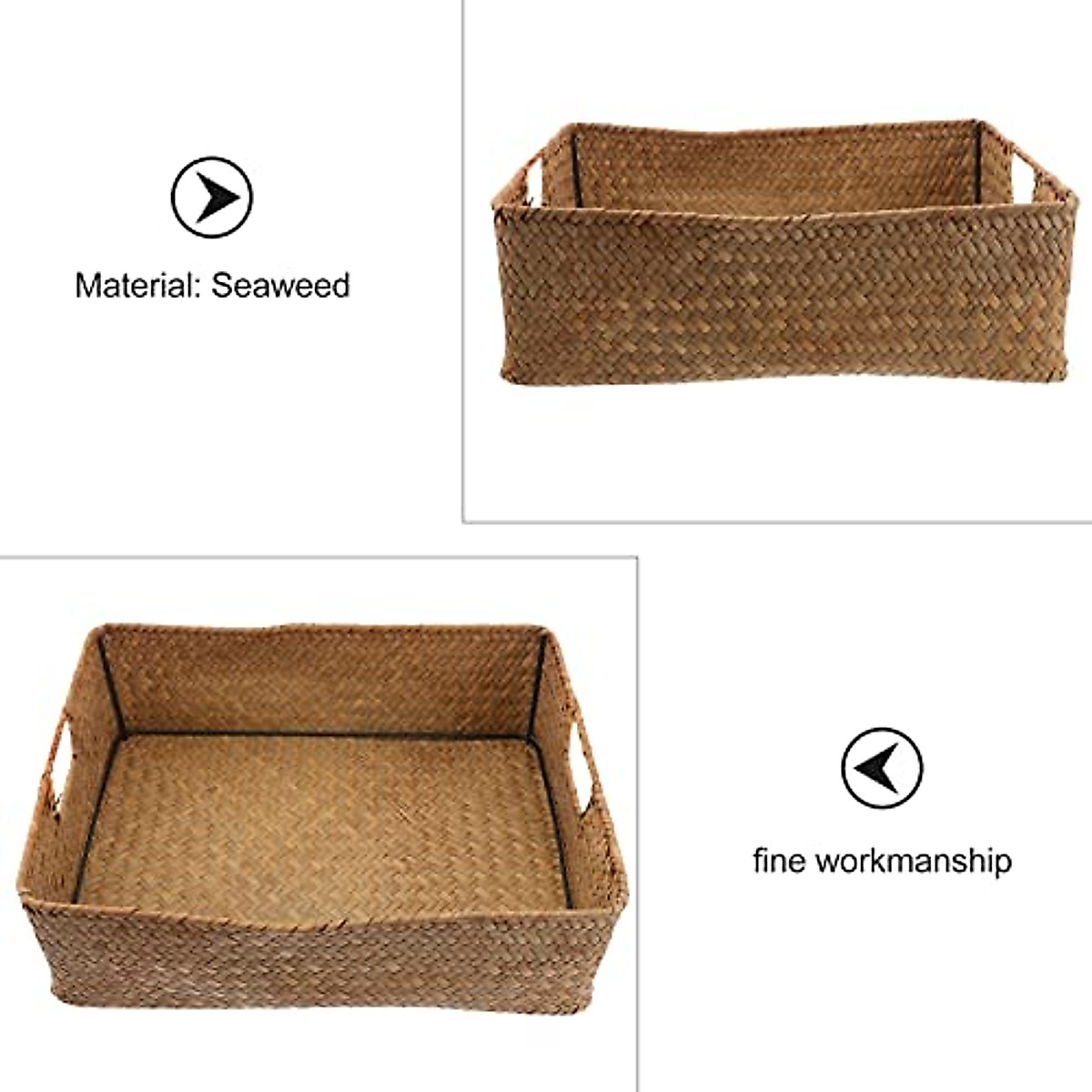 Bathroom Storage Baskets Wicker Baskets with Handles, Seaweed Storage Basket Household Natural Storage Bins Rectangular Wicker Cube for Organizing Closet, Laundry, Home (XL) Storage Baskets