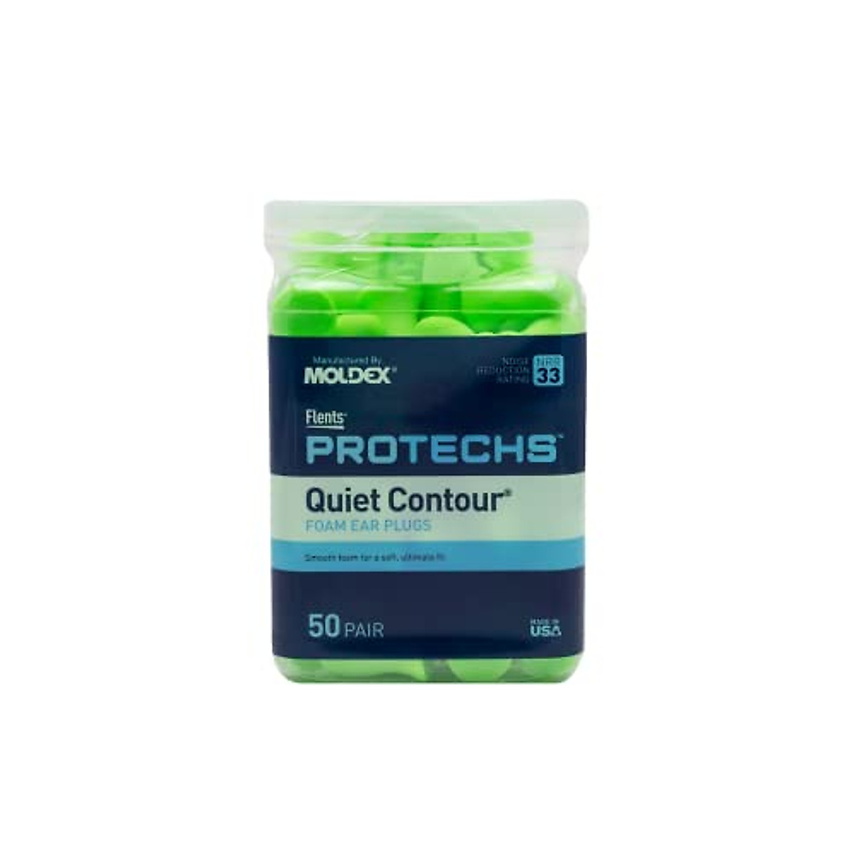 Flents Foam Ear Plugs, 50 Pair for Sleeping, Snoring, Loud Noise, Traveling, Concerts, Construction, & Studying, Contour to Ear, NRR 33, Clear, Made in the USA
