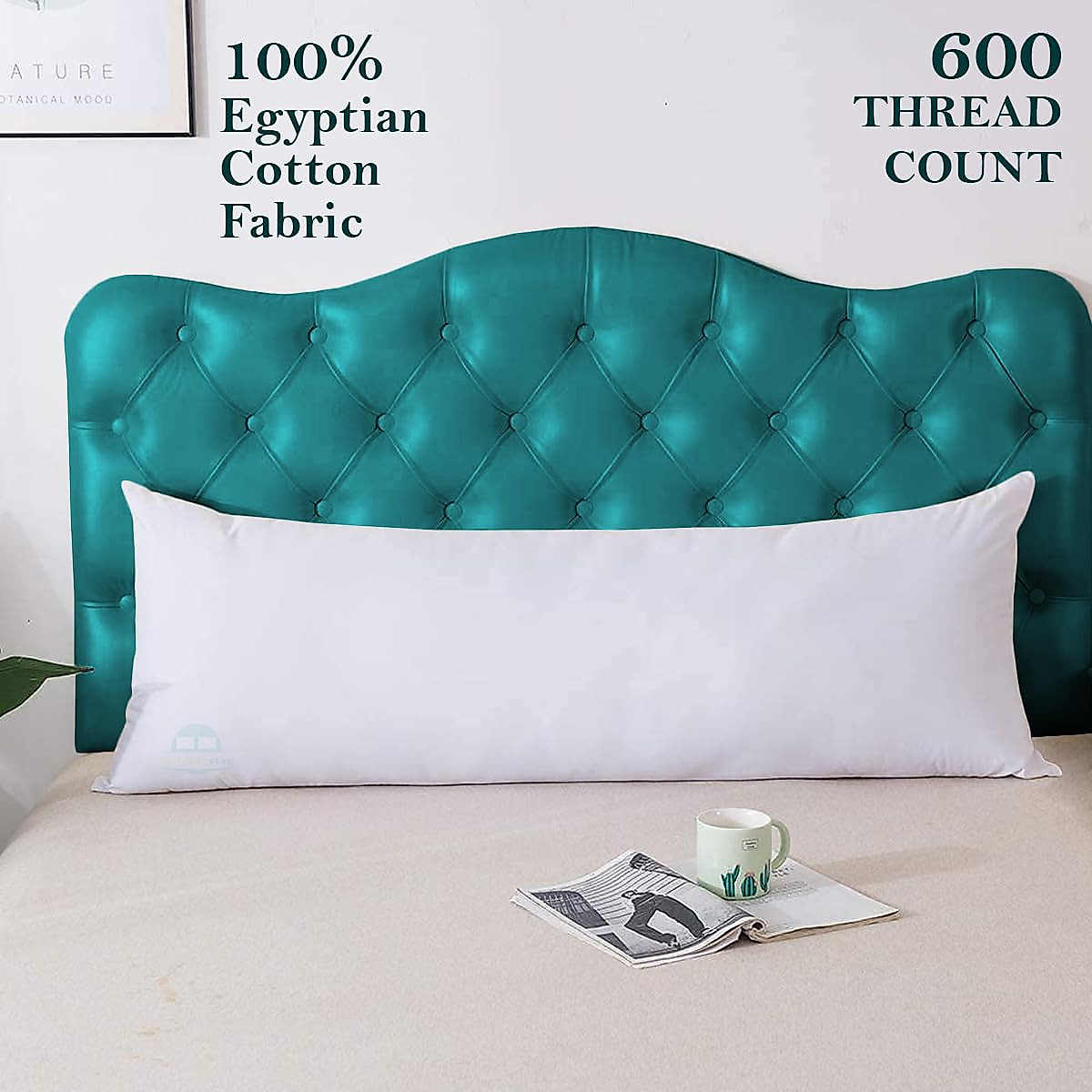 Body Pillowcase 20X48 Body Pillow Cover White Zipper Closer Set of 1 Piece Body Pillow Case Premium -600 Thread Count Hotel Quality 100% Soft Egyptian Cotton Body Pillowcases 20 x 48,White Solid