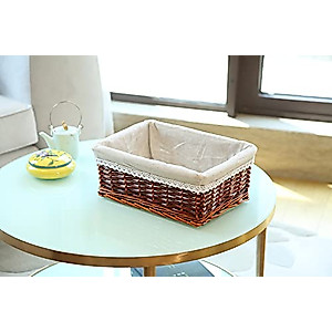 Handmade Wicker Storage Baskets Set, Shelf Baskets Woven Decorative Storage Bins Baskets Organizing Baskets, Nesting Baskets with Linings for Home (Brown)