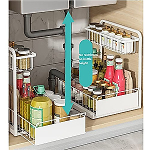 WOGQX 2 Tier Pull Out Spice Rack Cabinet Organizer Under Sink Sliding Storage Drawer, Kitchen Countertop Storage Basket,White