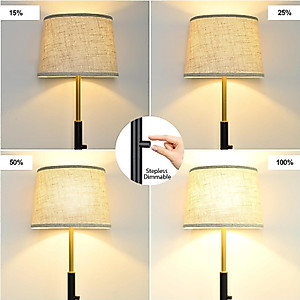 Dimmable Floor Lamp, 1100 Lumens LED Bulb Included, Gold Floor Lamps for Living Room Modern Standing Lamp with Natural Linen Shade, Tall Lamp for Living Room Bedroom Office Reading Dining Room