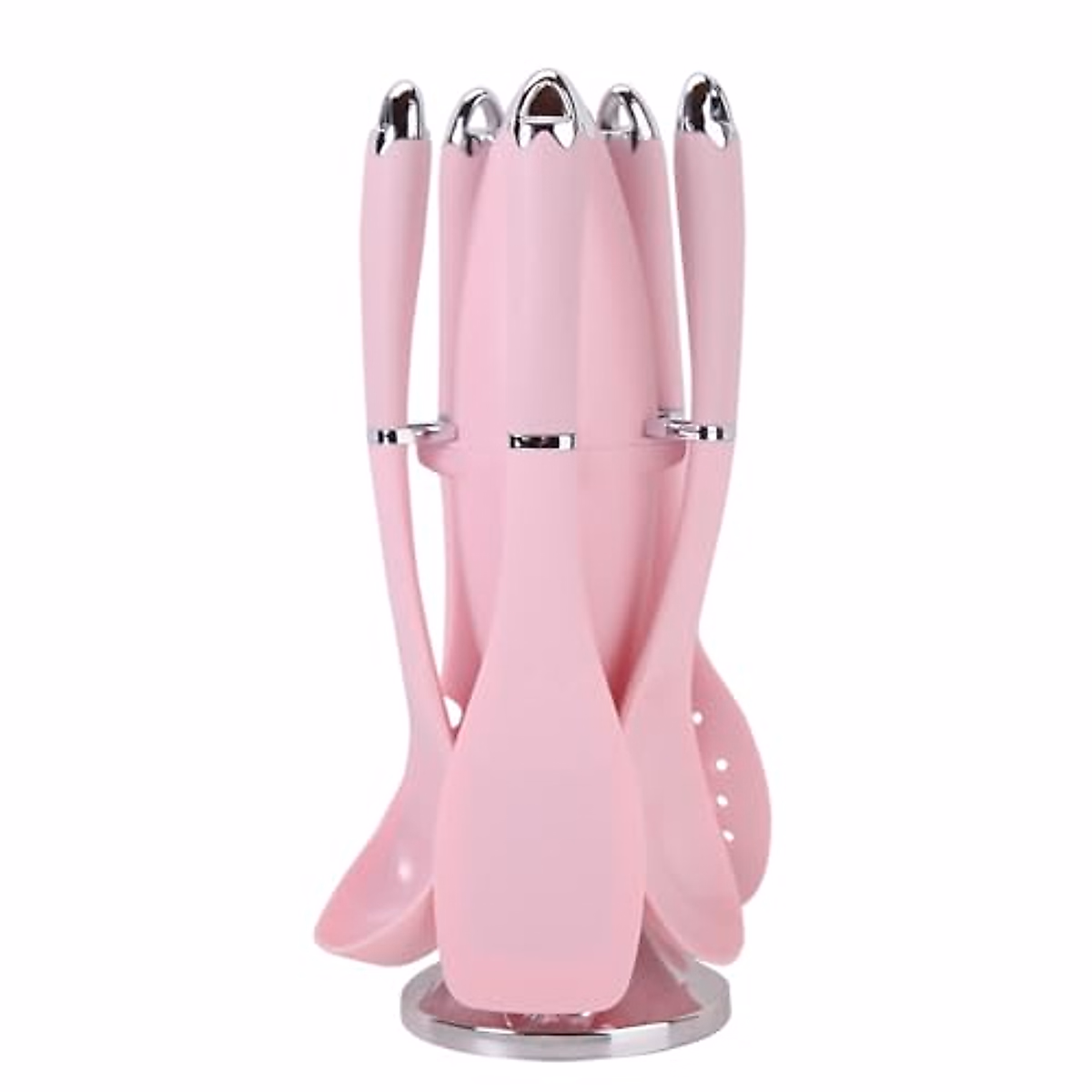 6-piece Non-stick Silicone Cooking Kitchen Utensils Spatula Set With Rocket Holder, Cool Anti Scratch Kitchen Utensils, Chef Gifts for Men Unique Funny (Color : Pink)