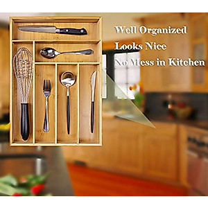 Kitchen Wood Utensil Tray Drawer Organizer, Bamboo Silverware Tray for Drawer 12X17 Cutlery Organizer in Drawer, Flatware Holder,Office Storage Drawer Organizers,Desk Drawer Dividers Insert