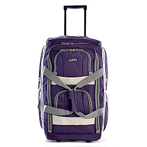 Olympia 8 Pocket Large Rolling Duffle Bag, Garment Duffle Bag, Checked Luggage on Wheels with 26 Inch Push Button Retractable Handle, Dark Lavender