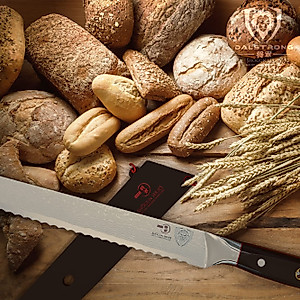 DALSTRONG Serrated Bread Knife - 10.25 inch - Shogun Series - Deli Bagel Knife - Damascus AUS-10V Japanese Super Steel - Bread Slicer Cutter Gift - Slicing Knife - Vacuum Treated - G10 Handle - Sheath