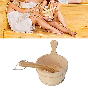 BestAlice Sauna Bucket and Ladle Set, 1 Gallon (4L) Handmade Wooden Sauna Bucket with Plastic Liner and Handle, Hot Tub Barrel Sauna Accessories for SPA Swimming Pool Massage Bathtub