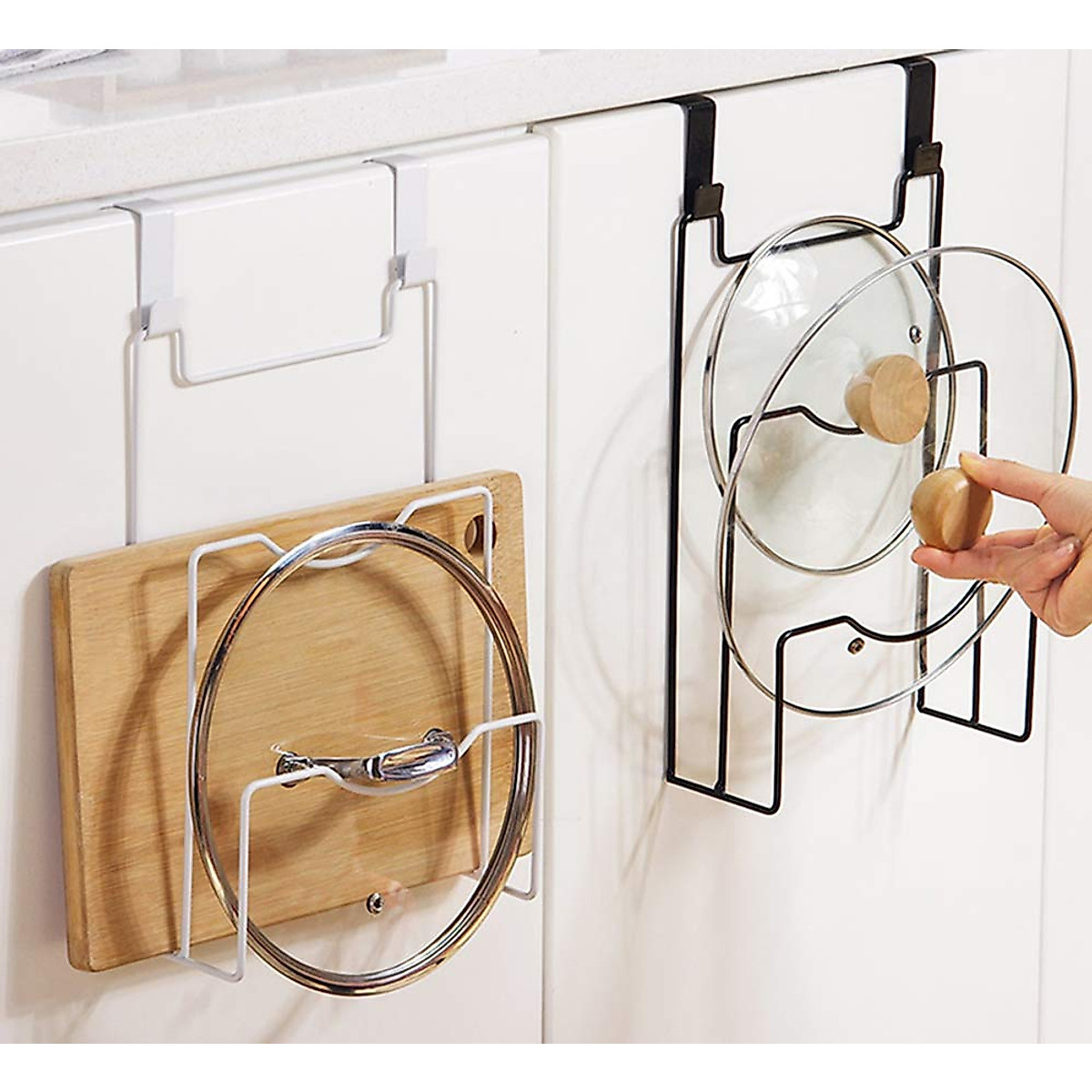 Steel Cutting Board Holders Under Cabinet Pot Cover Lid Hanger Rack Kitchen Wiping Cloth Hanger Hook Cabinet Door Pan Spoon Hanging Holder Bathroom Towel Hook Kitchen Shelf Storage Rack Organizer