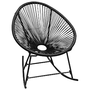 WEHUOSIF Outdoor Rocking Chair,Patio Rocker,Porch Chair,Wooden Rocking Chair,Lounge Chair,Retro Rocking Chair,TV Chair,for Garden, Lawn, Backyard,Indoors, Patio,Black Poly Rattan