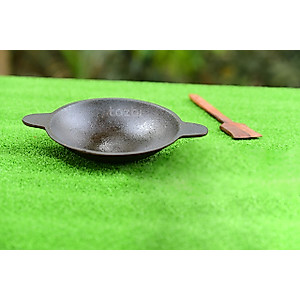 TAZBI Cast Iron Appa Chatti/Appam Pan/Appam Patra/kallu (Ready to Use- Hand Seasoned by Village Ladies Using Oil)- Black