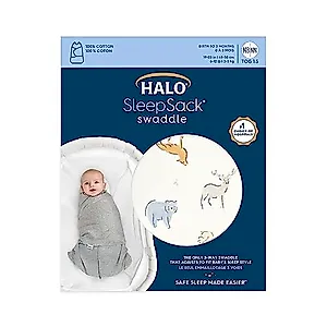 HALO 100% Cotton Sleepsack Swaddle, 3-Way Adjustable Wearable Blanket, TOG 1.5, Forest Friends, Small, 3-6 Months