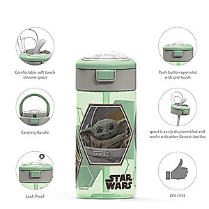 Zak Designs Star Wars The Mandalorian Durable Plastic Water Bottle with Interchangeable Lid and Built-In Carry Handle, Non-BPA, Leak-Proof Design is Perfect for Outdoor Sports (The Child, 18oz, 1PC)