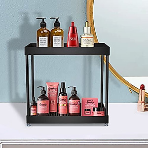 2 Tier Bathroom Countertop Organizer, Counter Standing Rack Cosmetic Vanity Tray Kitchen Spice Rack Countertop Storage Shelf, Black