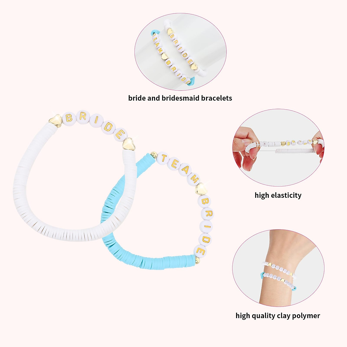 Semato Bachelorette Party Favors Bridesmaid Gifts 1 Pc White “Bride” and 11 Pcs Blue “Team Bride” Clay Bead Bracelet for Bridesmaid Proposal Gifts