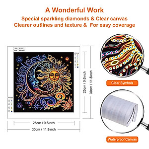 Stalente Diamond Painting Kits for Adults, 5D Special Shape Diamond Art Kits for Beginners, Crystal Rhinestones Diamond Painting for Home Wall Decoration Gift 12×12inch, Sun and Moon