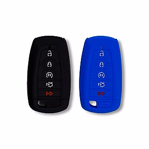 Autobase Silicone Key Fob Cover for Ford Fusion F150 F250 F350 F450 F550 Edge Explorer Bronco Expedition Mustang F-150 Raptor | Car Accessory | Key Protection Case 2 Pcs (Black and Blue)
